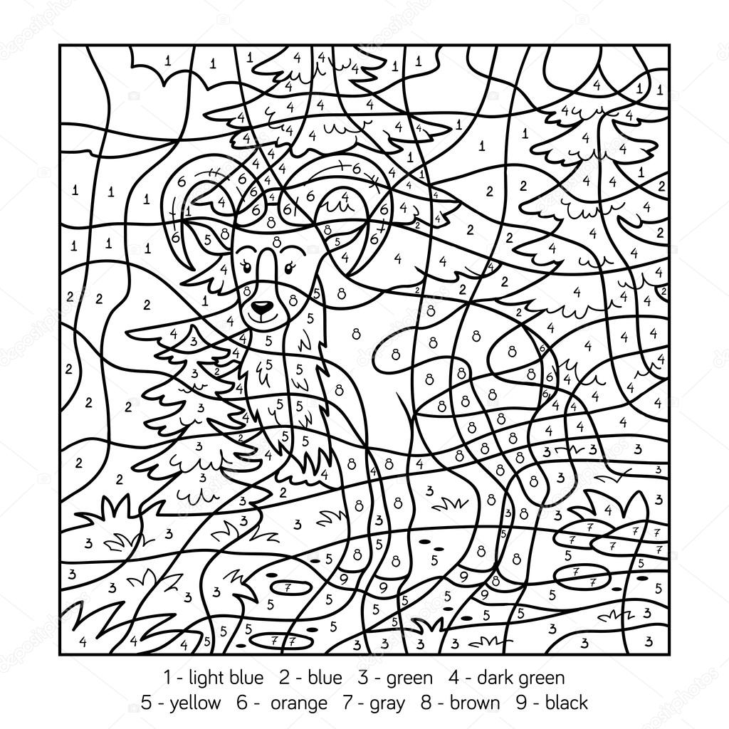 Deer color by number | Color by number, deer — Stock Vector © ksenya ...