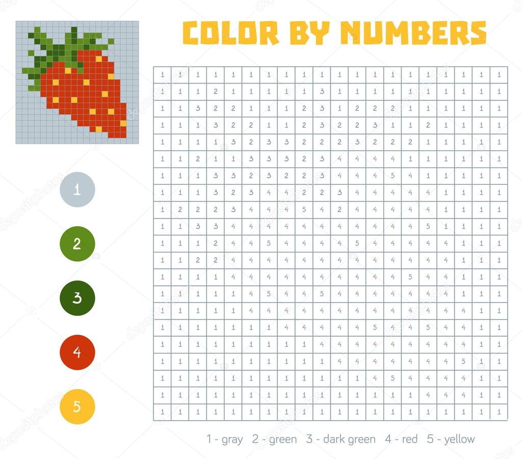 Color by number, fruits and vegetables, strawberry Stock Vector by ...
