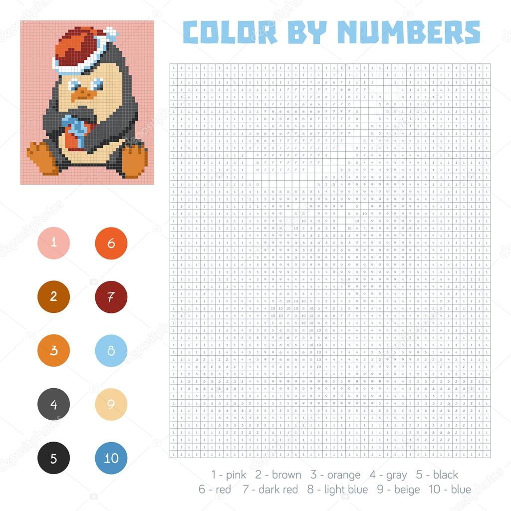 Color por número, juego de educación con pingüino 2022