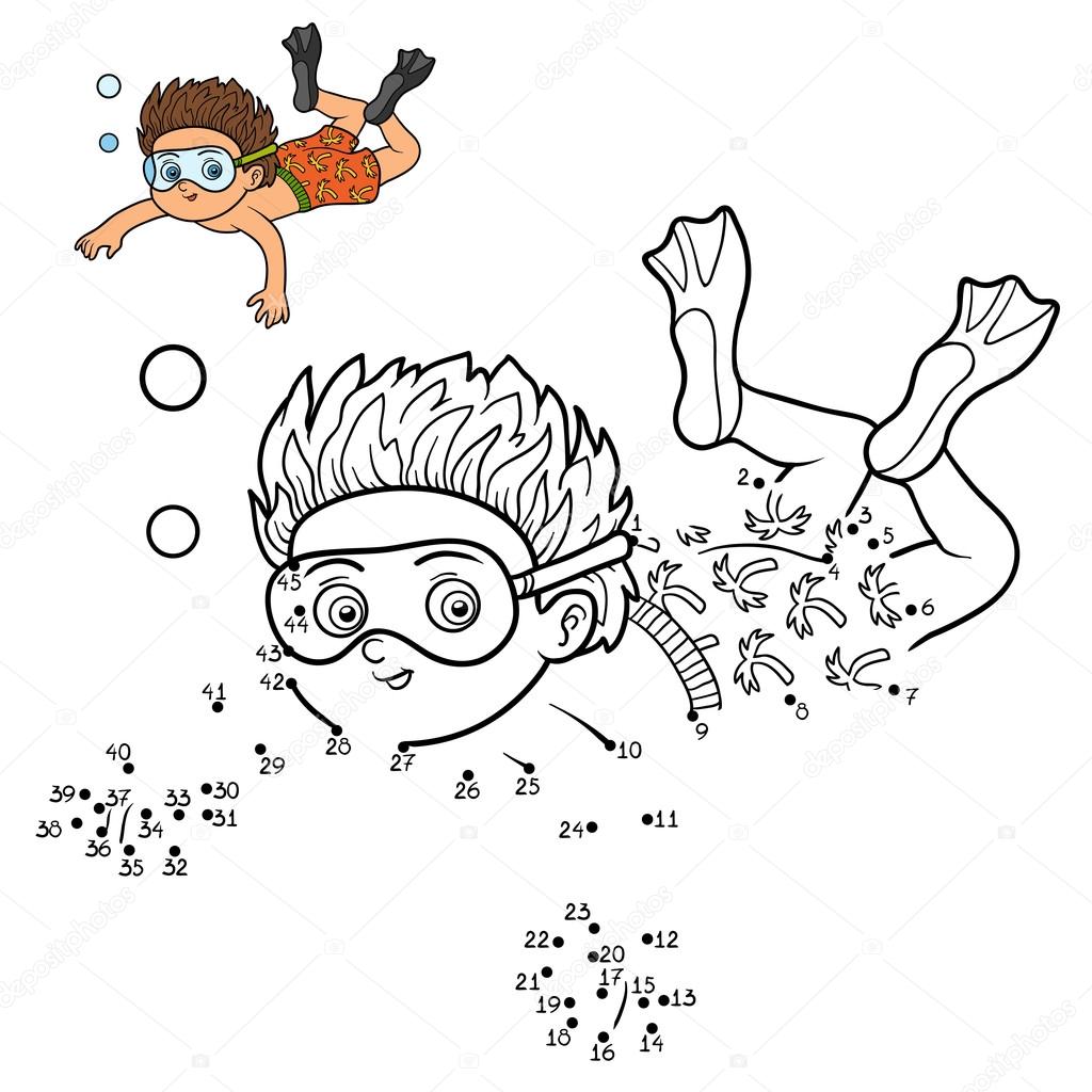 Numbers game for children, little boy swimming in the sea Stock Vector ...