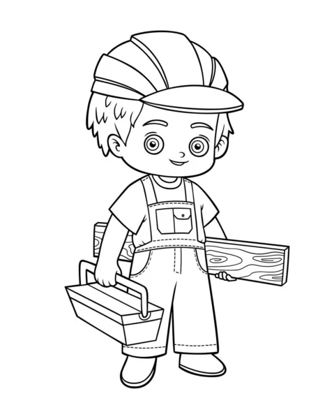 Coloring Page Outline of cartoon builder with step ladder. Profession ...