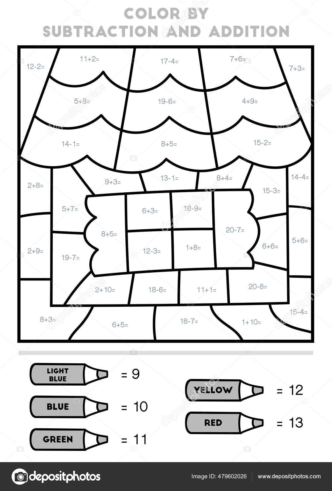 Color Addition Subtraction Education Game Children House Stock Vector ...