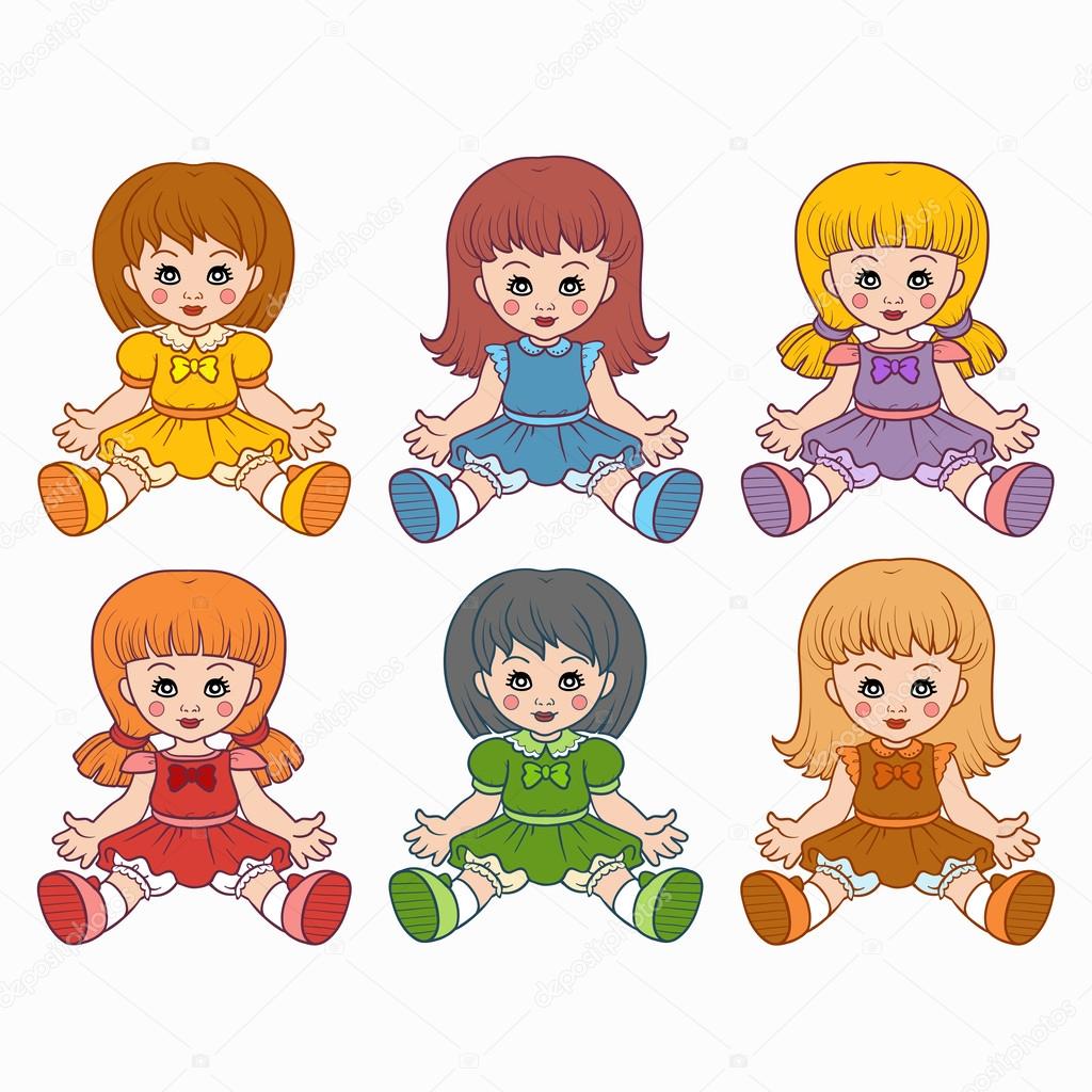 Colorido conjunto de vectores con muñecas para niños vector, gráfico ...