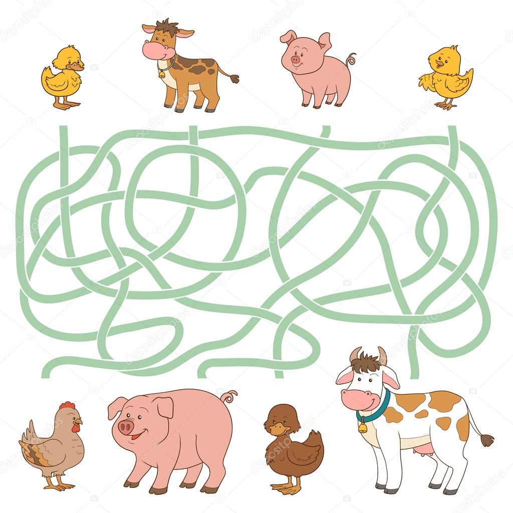 Maze game (farm animals - cow, pig, chicken, duck) Stock Vector Image ...