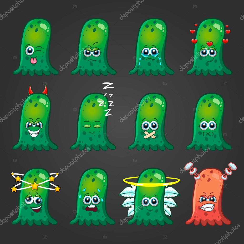 Set of cute cartoon monsters with different emotions - 8 Stock ...