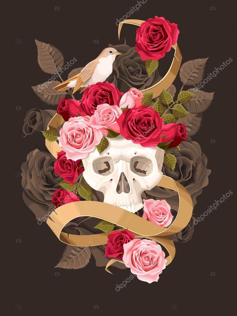 Human skull with roses Stock Vector Image by ©Greylilac #102922366