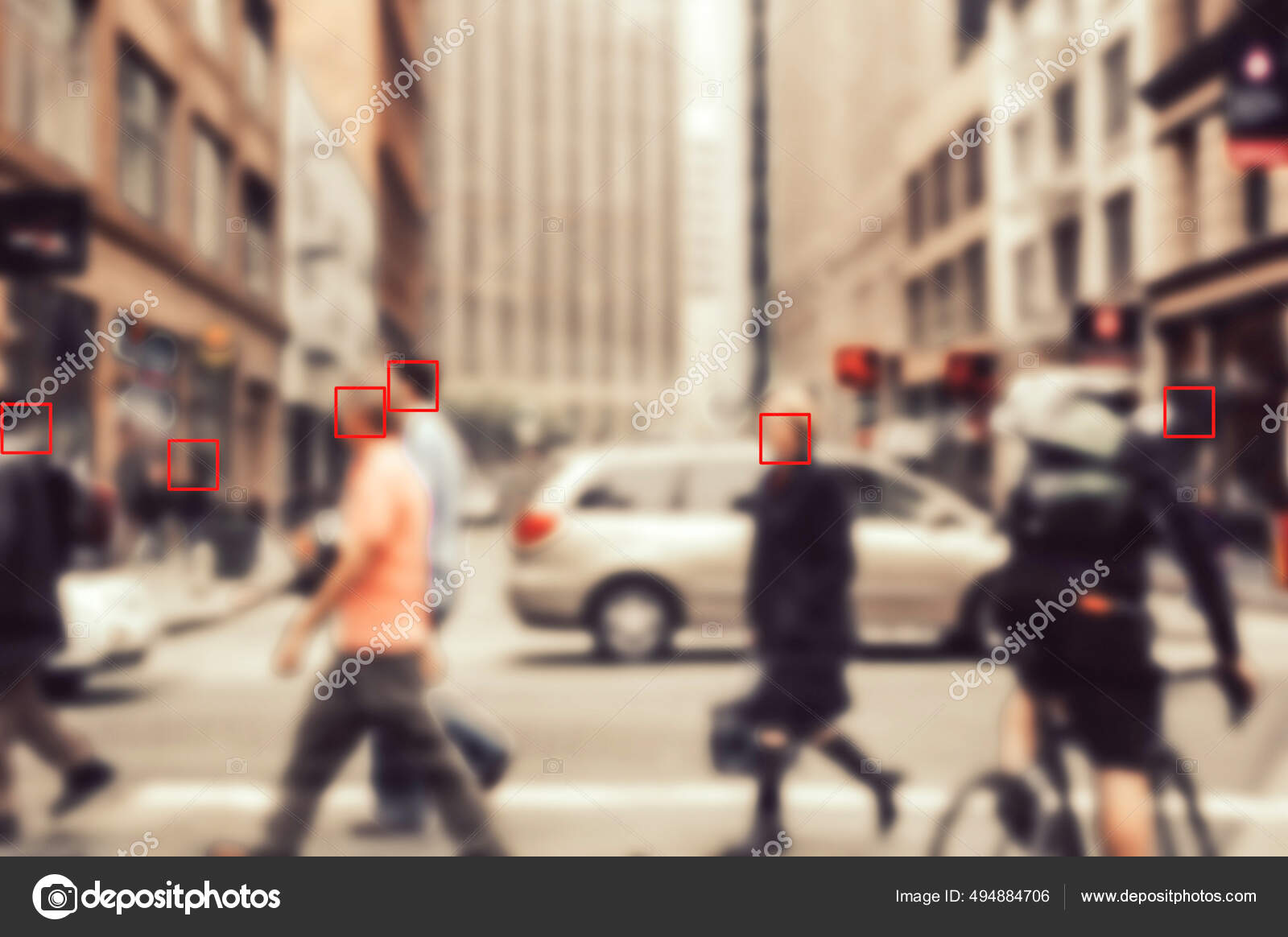 Face recognition signs and tags on people faces. Privacy and personal ...