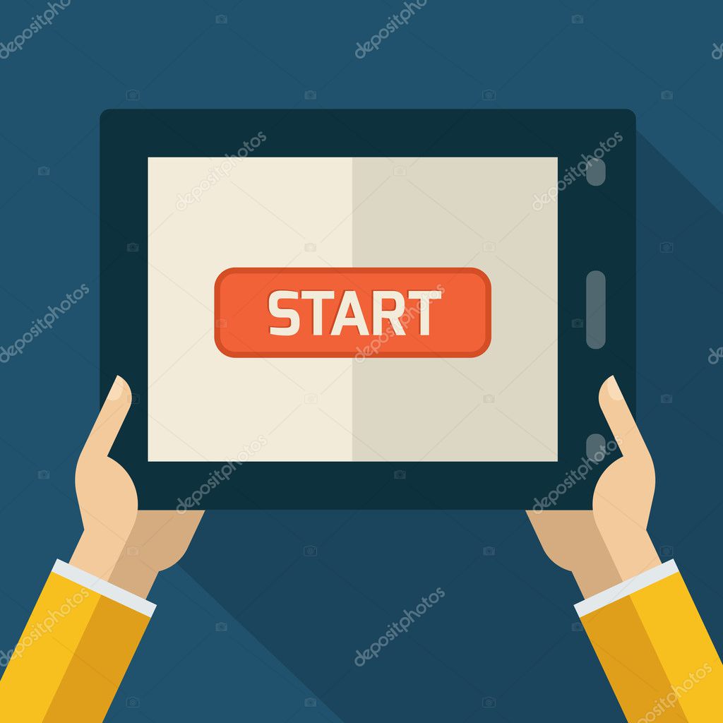 Colorful flat touch interface with start button. Hand using and Stock ... Colorful flat touch interface with start button. Hand using and Stock ...