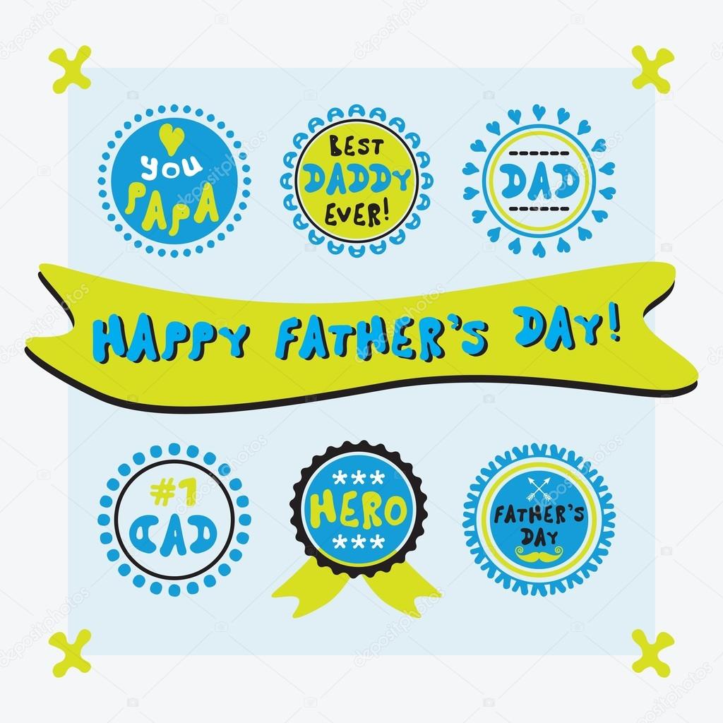 Yellow and blue cute circle Father's Day emblems, labels, tags, and ...