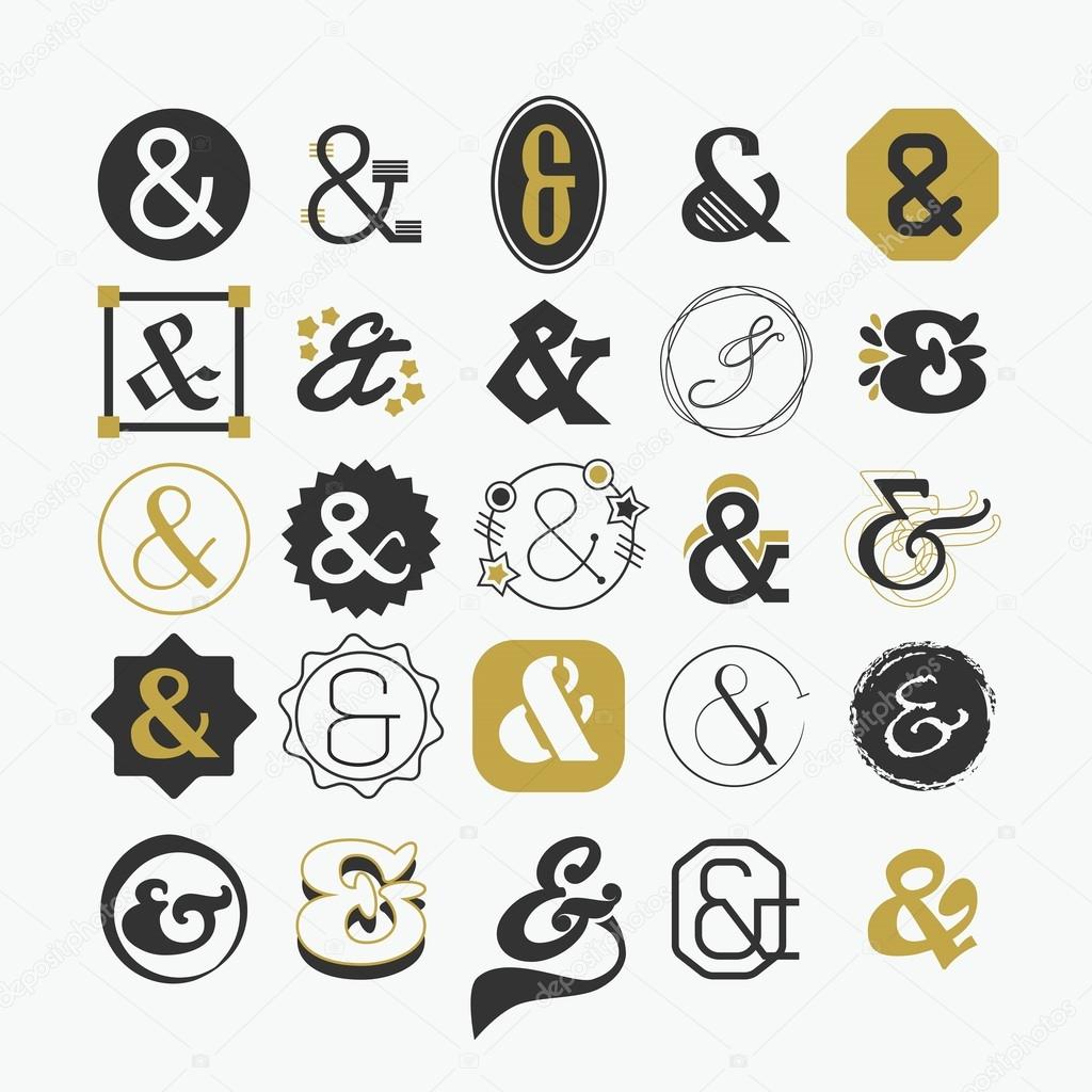 Stylized Ampersand sign and symbol design elements set Stock Vector ...