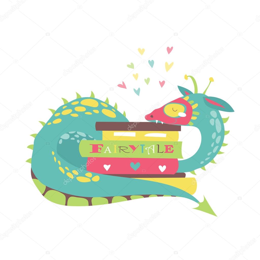 Cute dragon with stack of books Stock Vector by ©masastarus 122696334