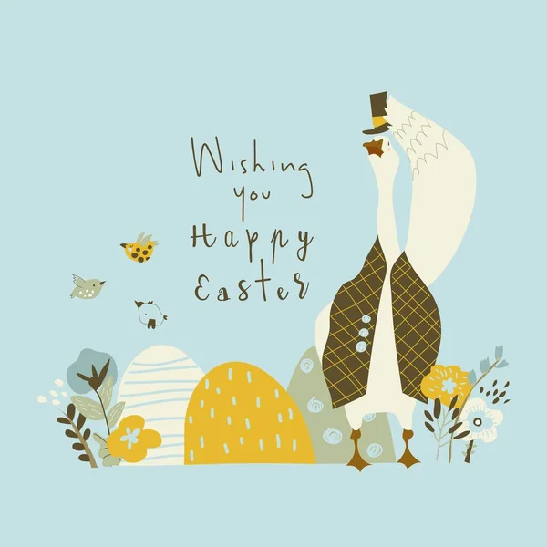 Cartoon frame with flowers and funny gooses. Happy Easter Stock Vector ...