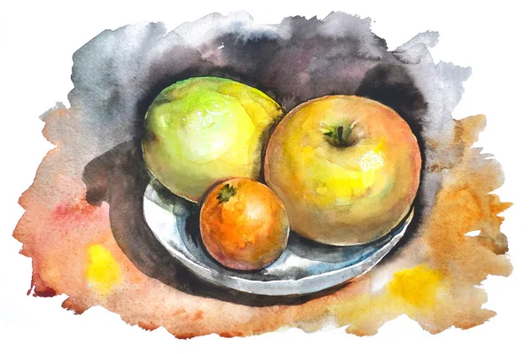 Watercolor still life with a jug and fruit Stock Illustration by ©Lev.S ...