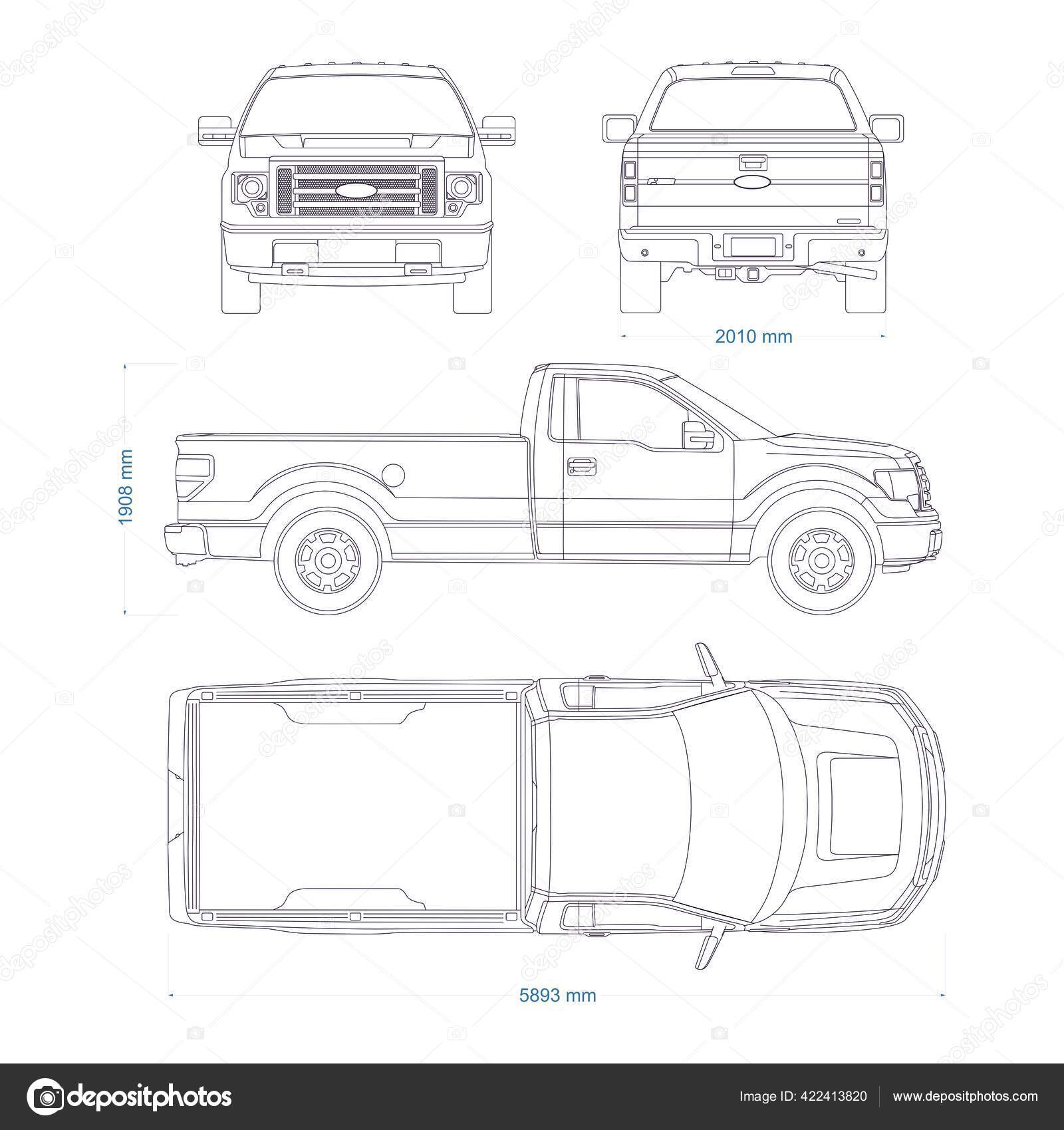 Pickup Truck Vector Template Truck Blueprint 4X4 Car White Background ...