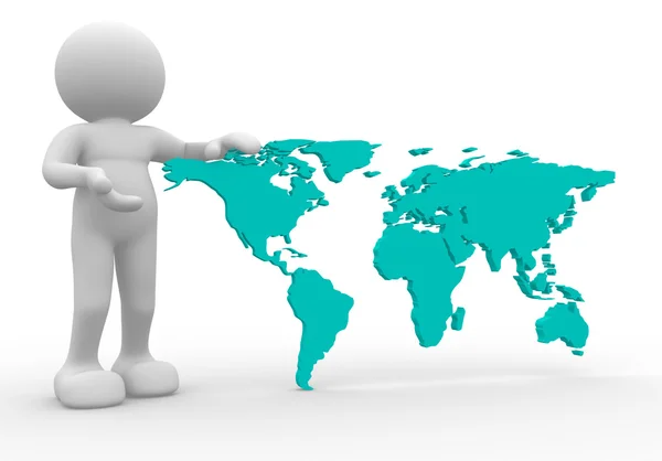 People standing on world map and shaking hand — Stock Photo ...