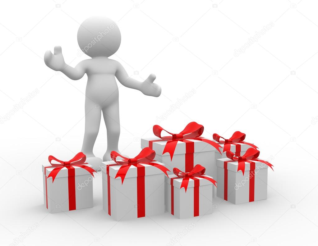 Human character and gift boxes — Stock Photo © orlaimagen #59612191