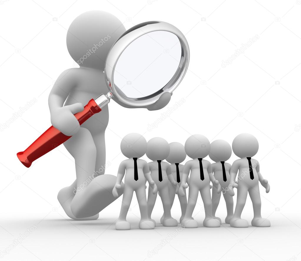 Person with magnifier looking at business people Stock Photo by ...