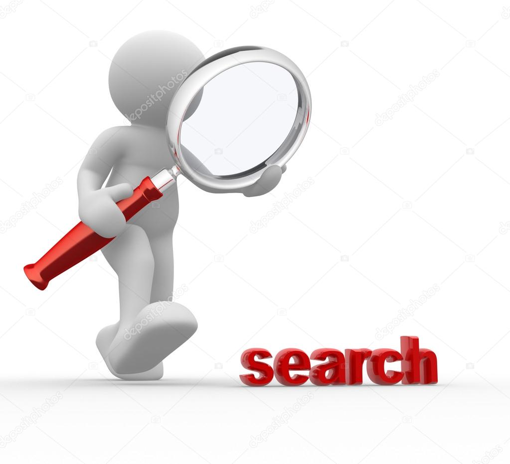 Hombre con lupa y palabra "búsqueda " — Foto de stock #60638771 ...