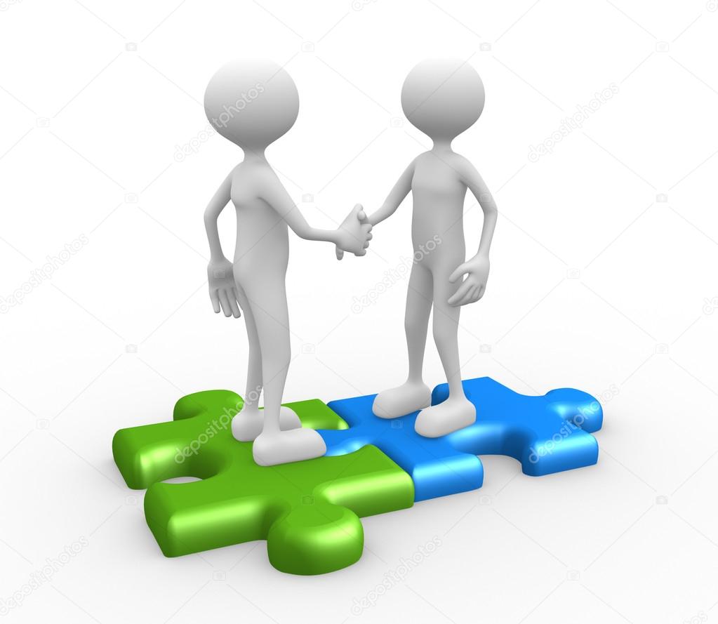 3d people shaking hands on puzzle pieces. Stock Photo by ©orlaimagen ...