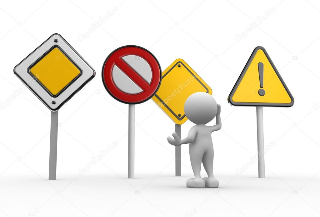 Man with different road signs. Stock Photo by ©orlaimagen 62060319