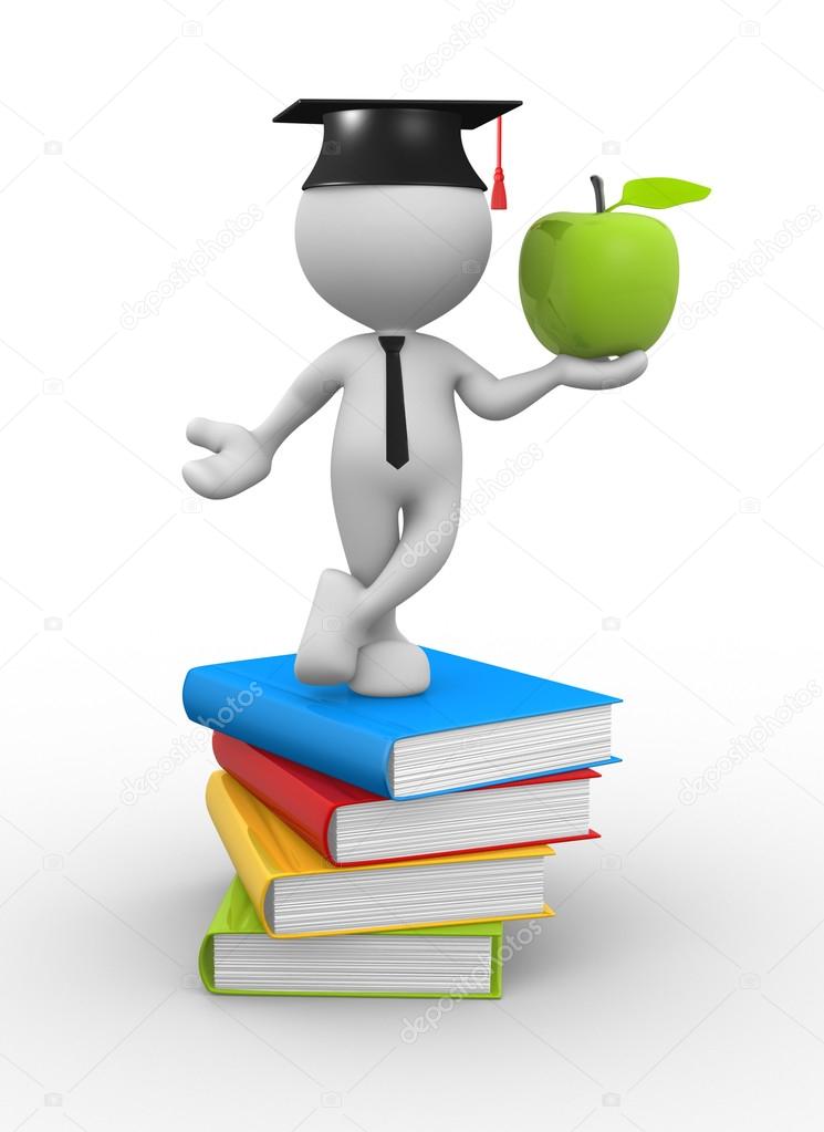 Man with pile of books and an apple. — Stock Photo © orlaimagen #62066367