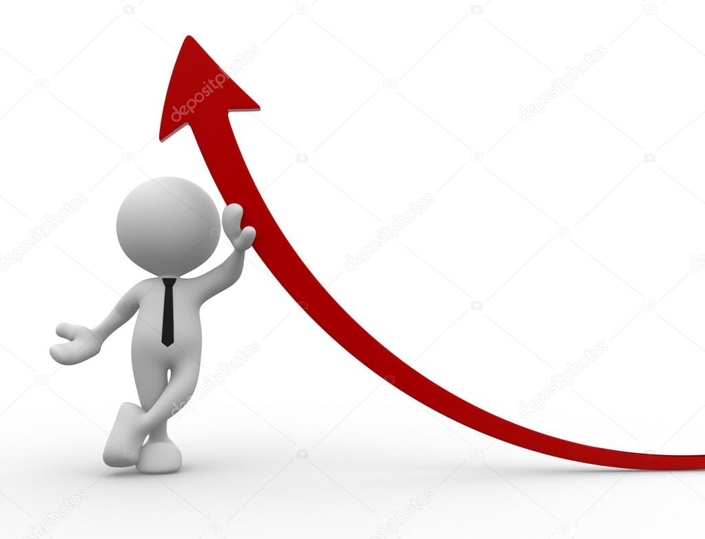 Man leaning on a rising graph arrow. Stock Photo by ©orlaimagen 62068621