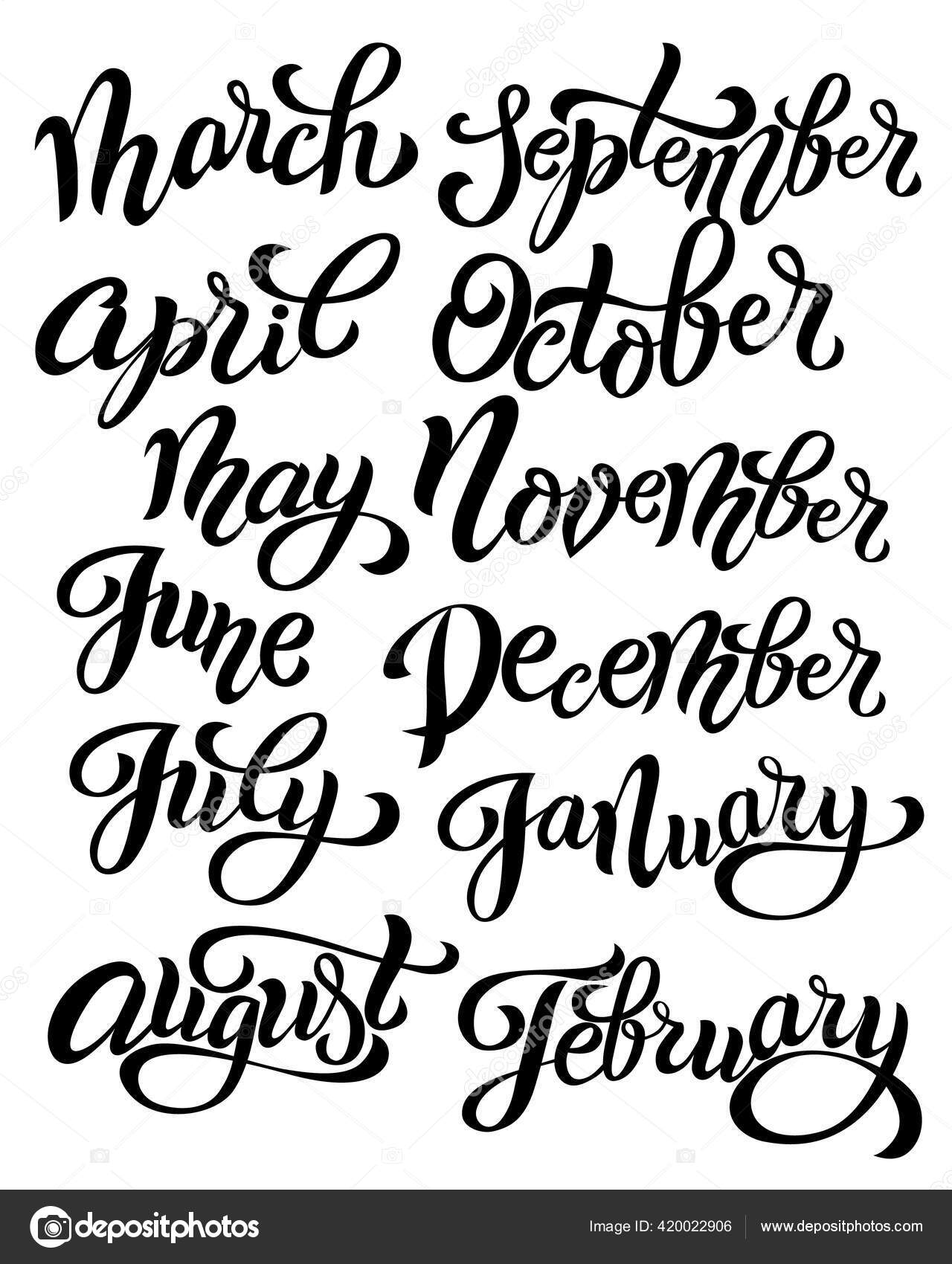 Beautiful Handwritten Modern Black Outline Name Month Year English ...