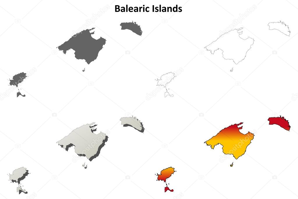 Islas Baleares En Blanco Esquema Detallado Mapa Conjunto Vector De