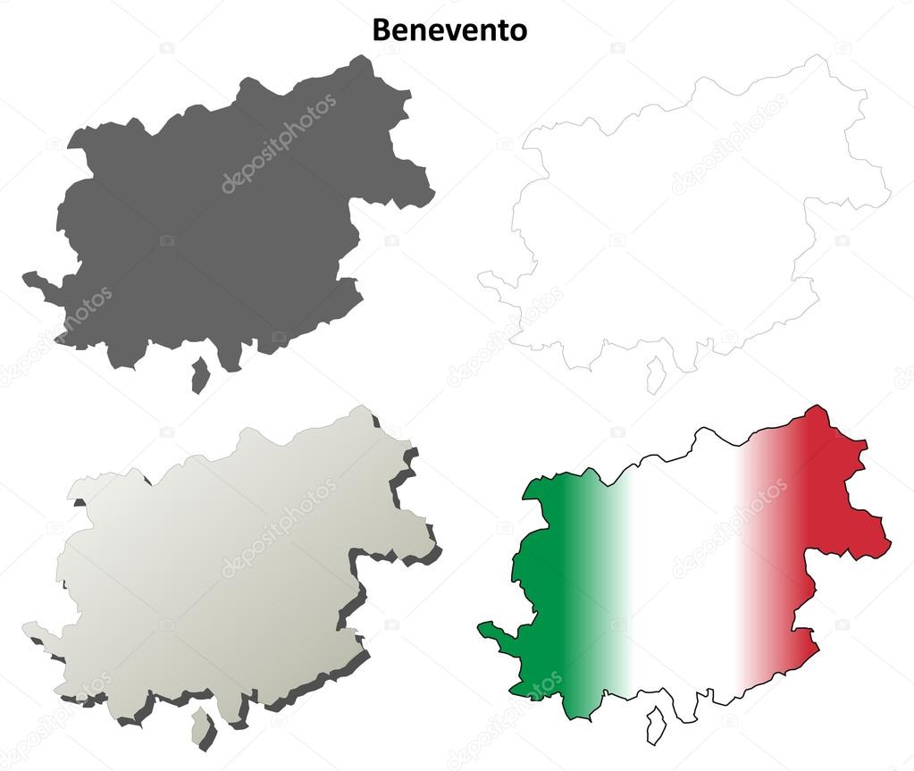 Benevento En Blanco Esquema Detallado Mapa Conjunto — Vector De Stock