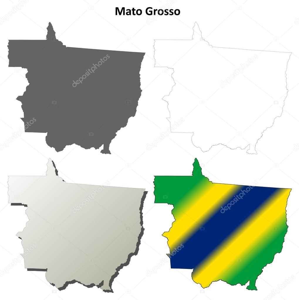 Mato Grosso En Blanco Esquema Mapa Conjunto — Vector De Stock