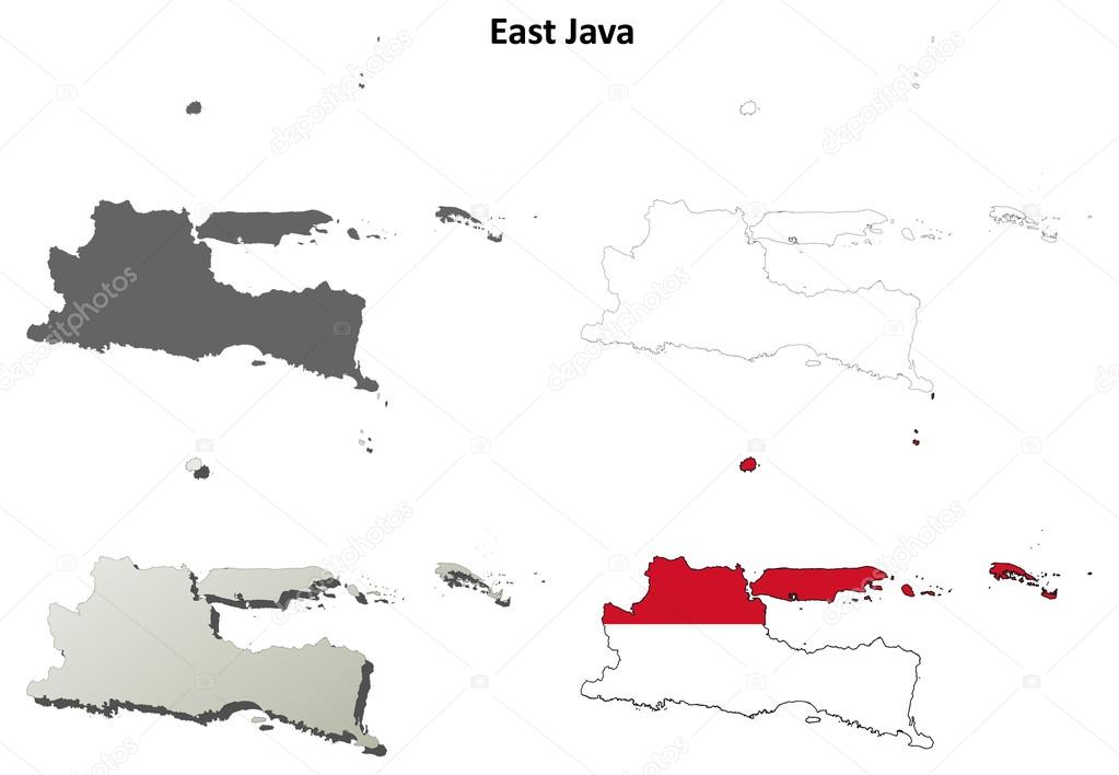 Java Oriental Contorno En Blanco Mapa Conjunto Vector Gráfico