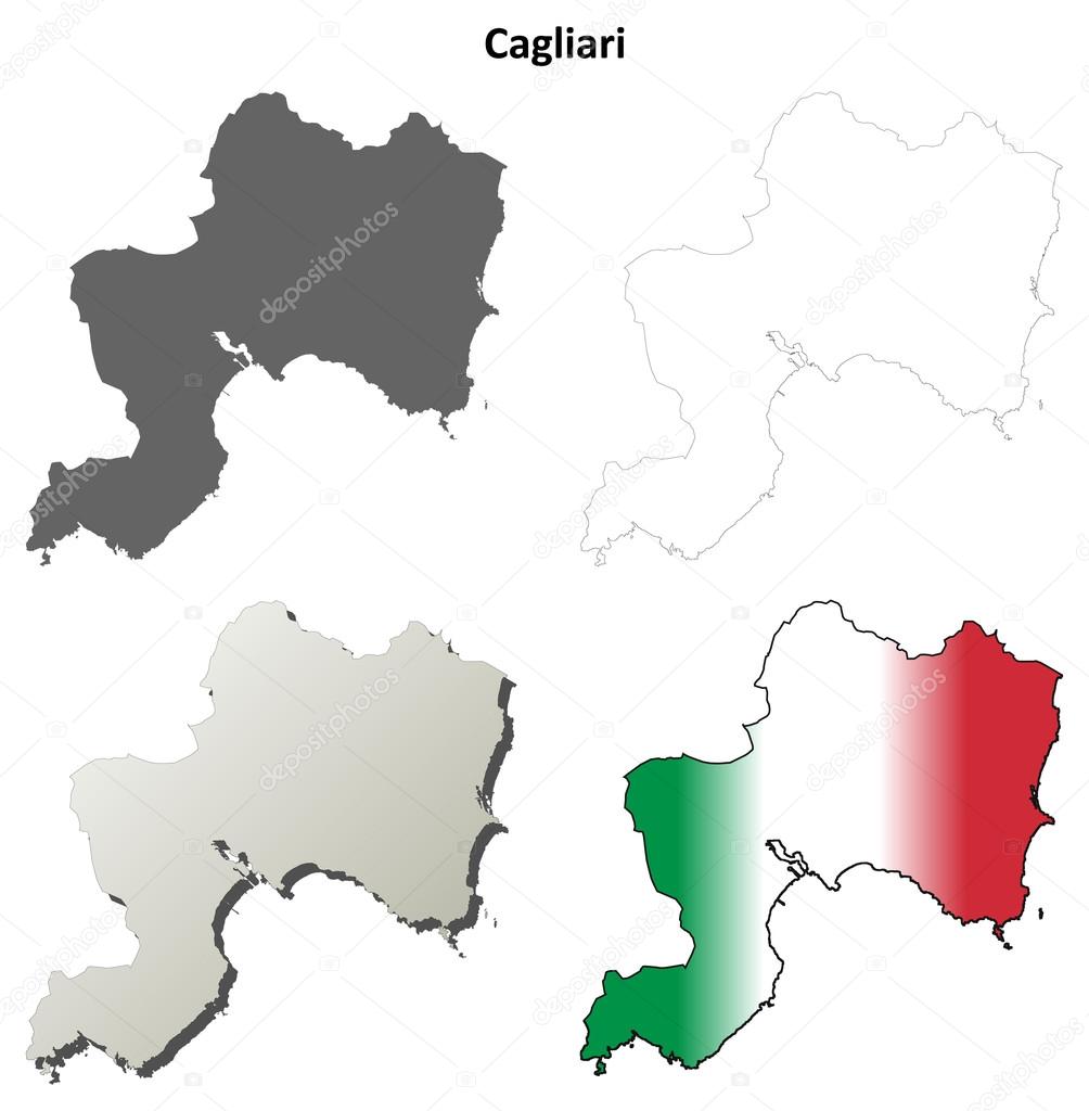 Cagliari En Blanco Esquema Detallado Mapa Conjunto — Vector De Stock