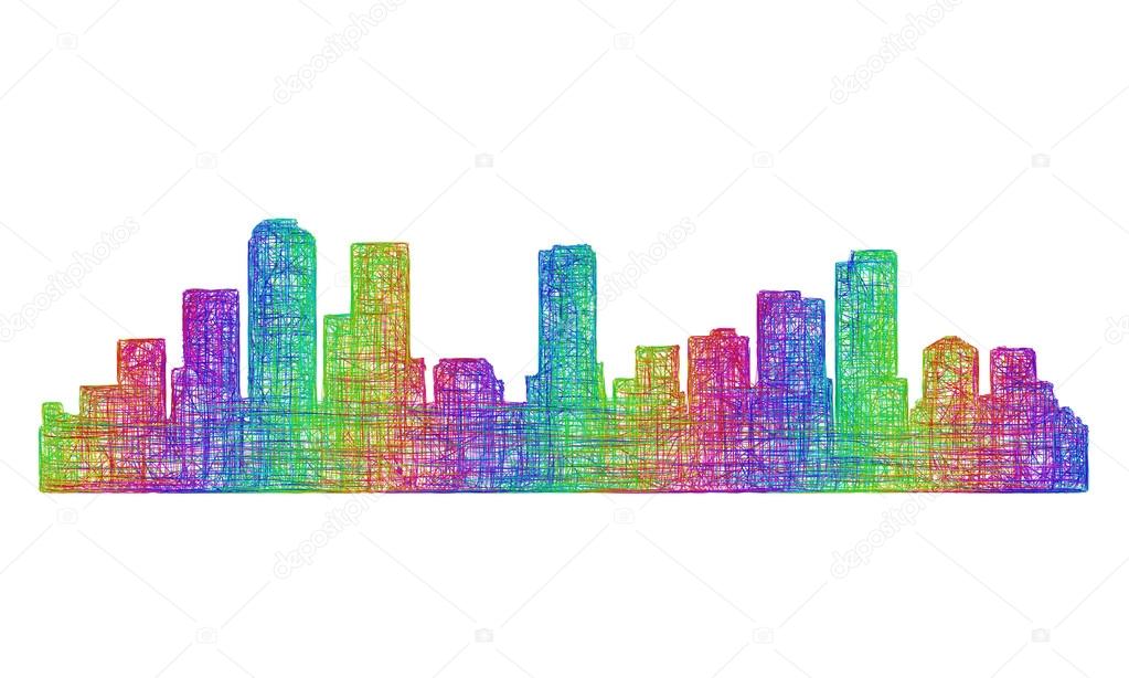 Denver skyline line art | Denver skyline silhouette - multicolor line ...