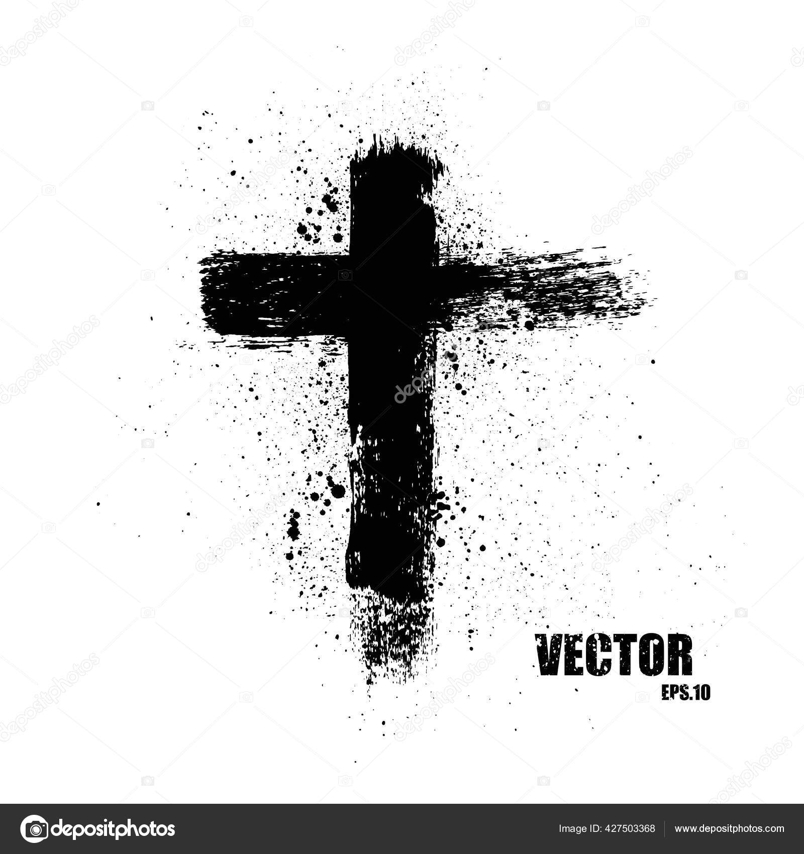 Vector Cross Grunge Brushstroke Black Paint Spray Splatter Stock Vector ...