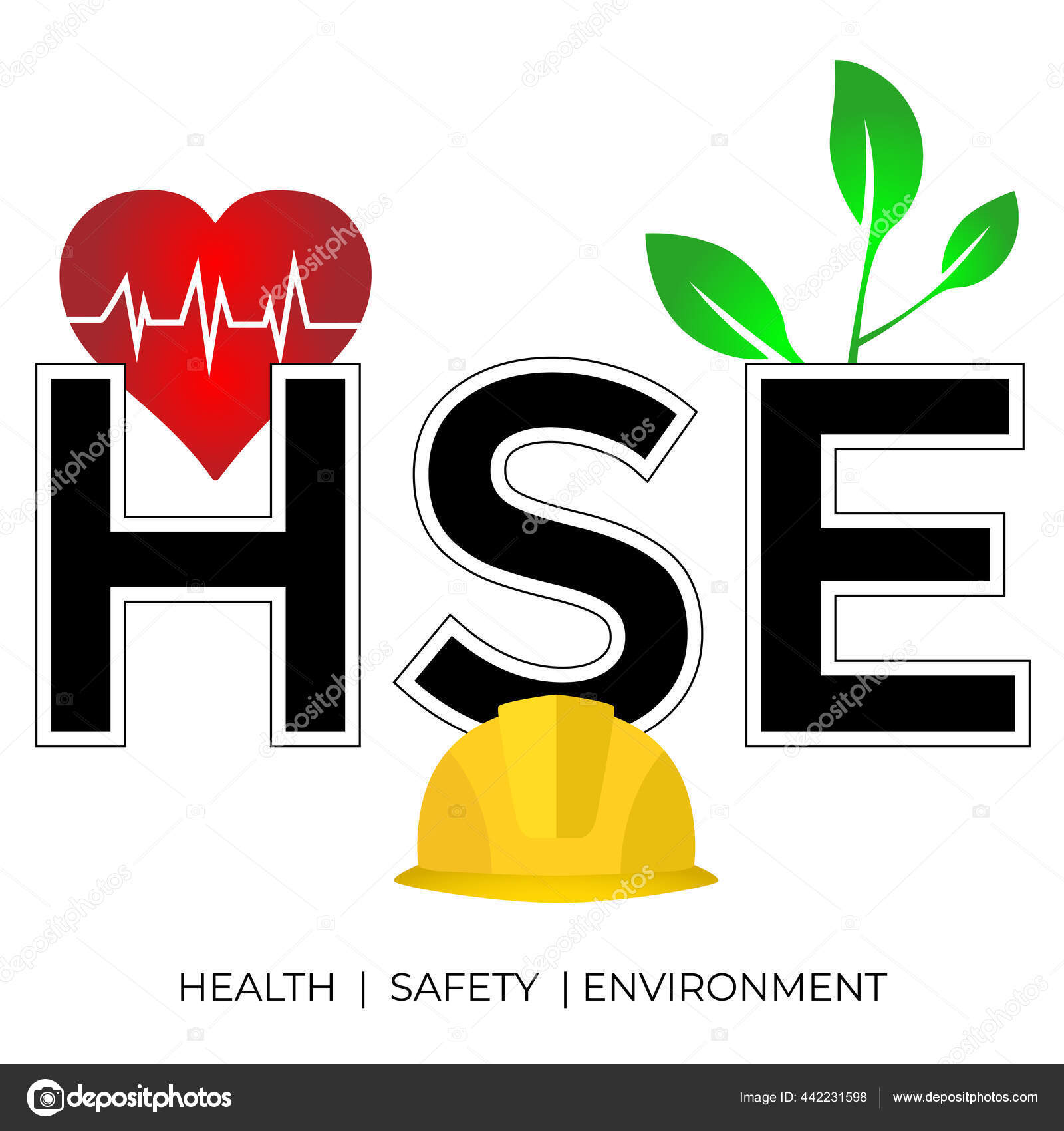Health Safety Environment Hse Acronym Concept Vector Illustration Square Format Stock Vector by ...