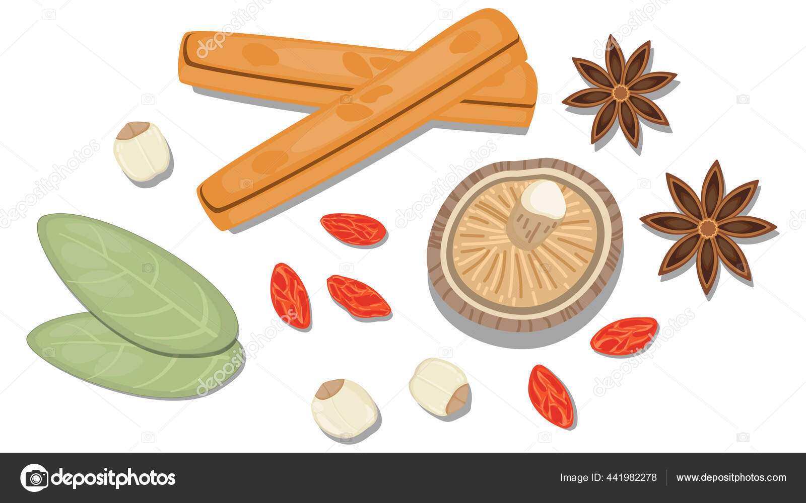 Flat Lay Food Style Vector Illustration Ingredient Isolated White ...