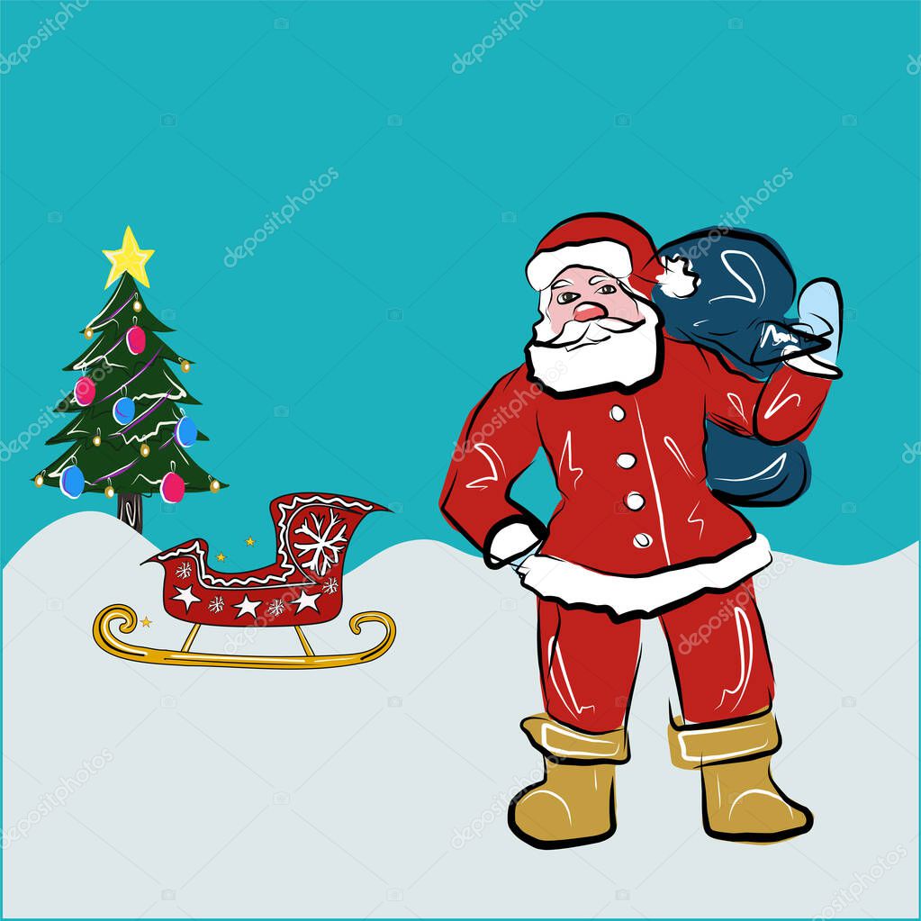 A o Nuevo, Navidad.Elementos para tarjetas de felicitaci n y carteles. Santa Claus lee la carta ...