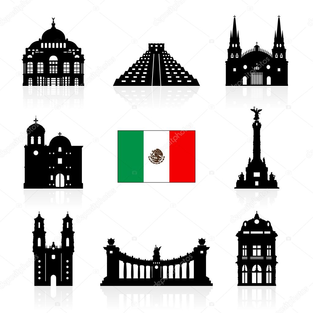 Conjunto de iconos de México viajes monumentos — Vector de stock ...