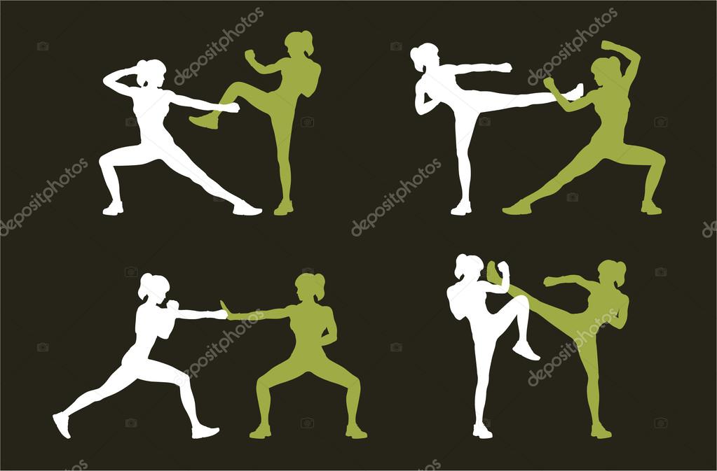 Young woman fighting body combat — Stock Vector © woravitworapani #56392263
