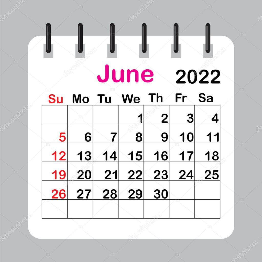 Calendario de plantillas 2022. Junio 2022 hoja de calendario en estilo ...