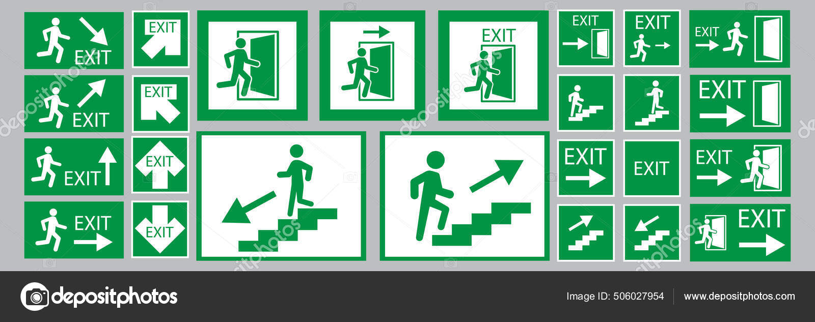 Señales de salida. Símbolo de evacuación. Aviso de seguridad. Fondo ...