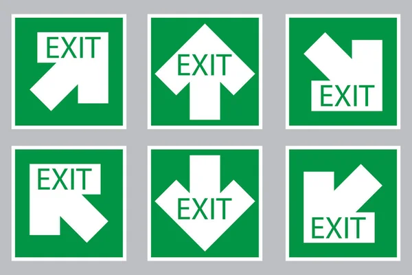 Exit signs. Evacuation symbol. Safety notice. White backdrop. Green ...