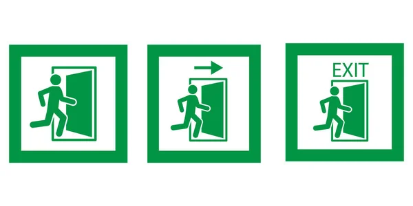 Exit signs. Evacuation symbol. Safety notice. White backdrop. Green ...