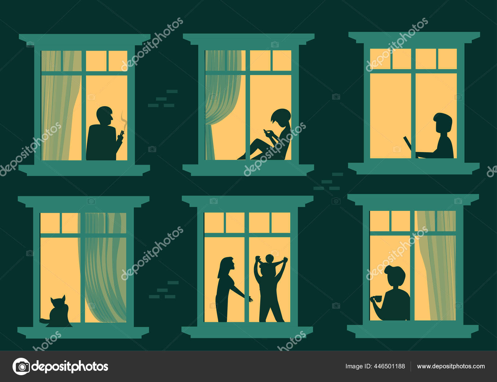 Look Neighbors Windows Cartoon Characters Apartment People Sitting ...