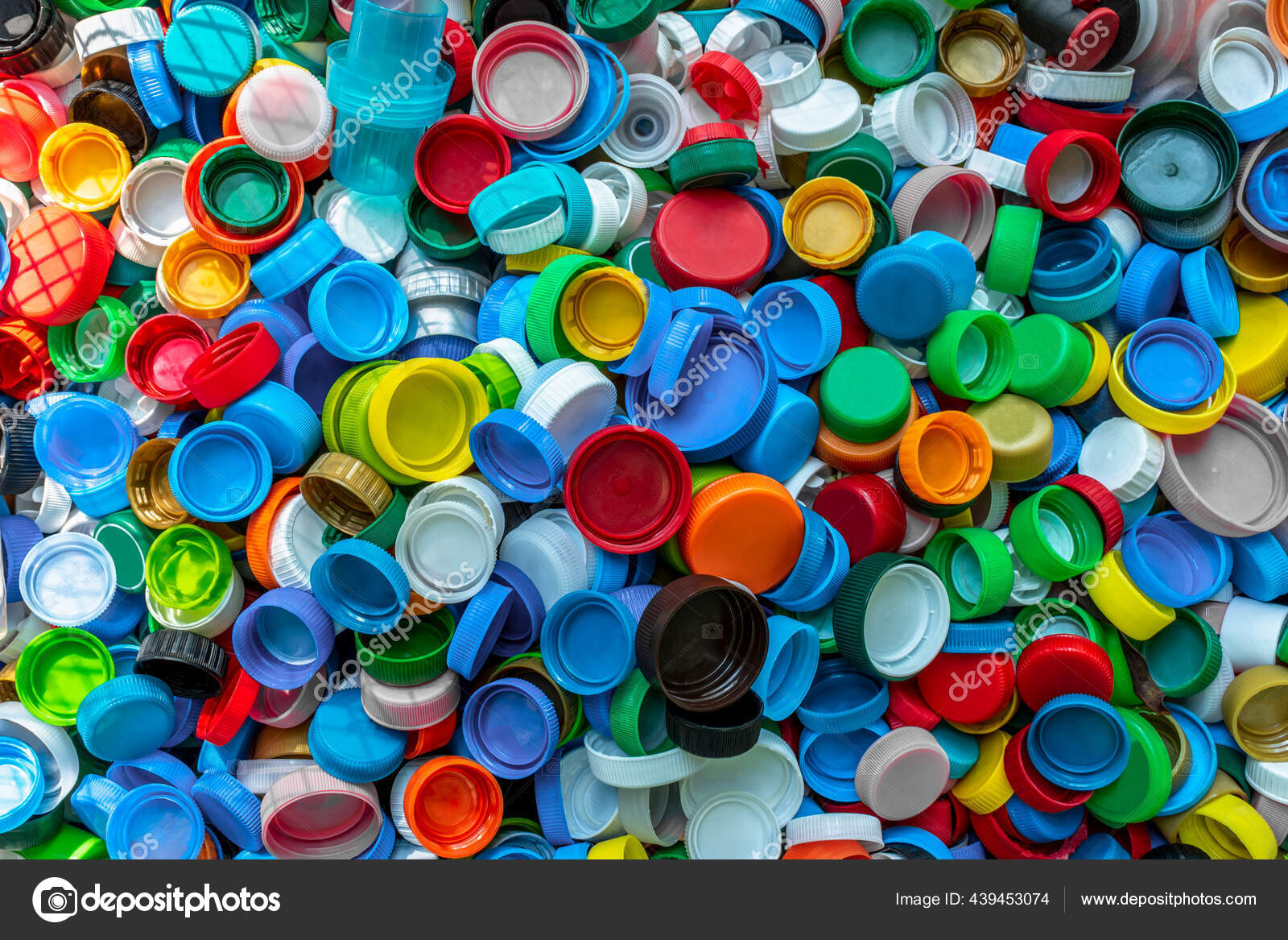 Many Multicolored Single Use Plastic Bottle Caps Collection Recycling ...