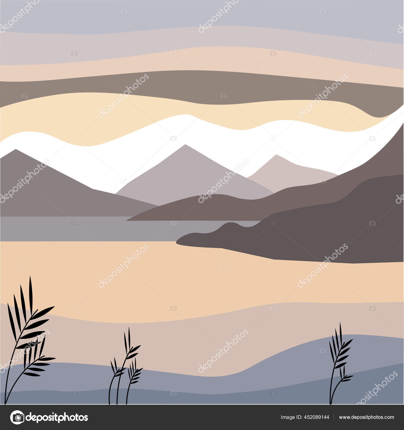 Nature vector background, landscape with mountains and sun. Panorama of ...
