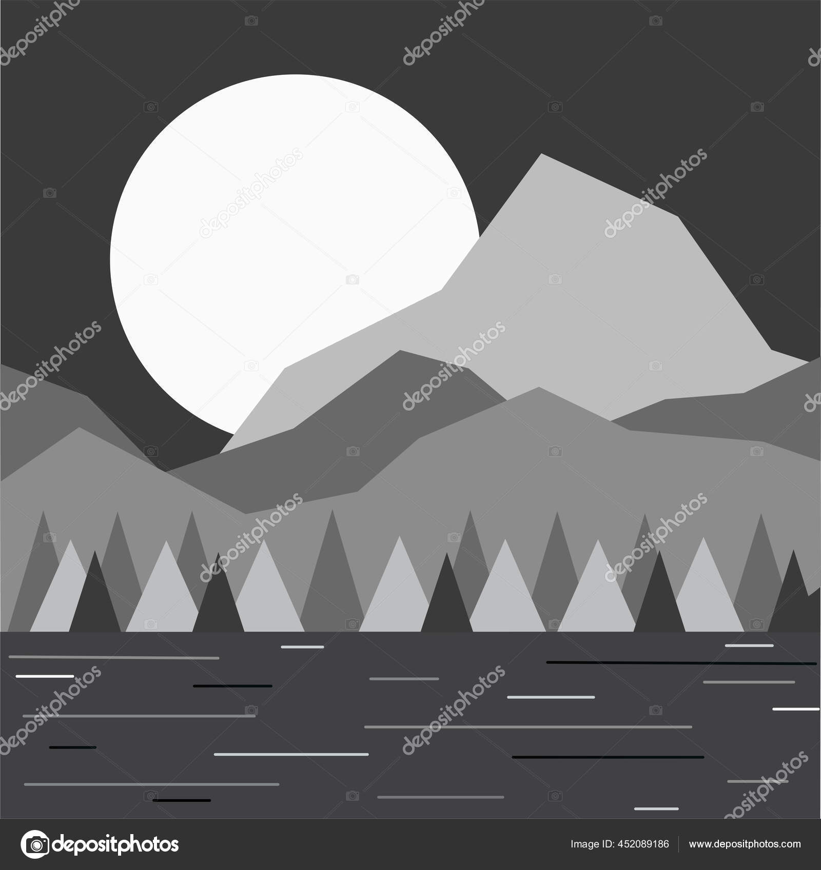 Night time sky, nature landscape with moon, good night vector ...