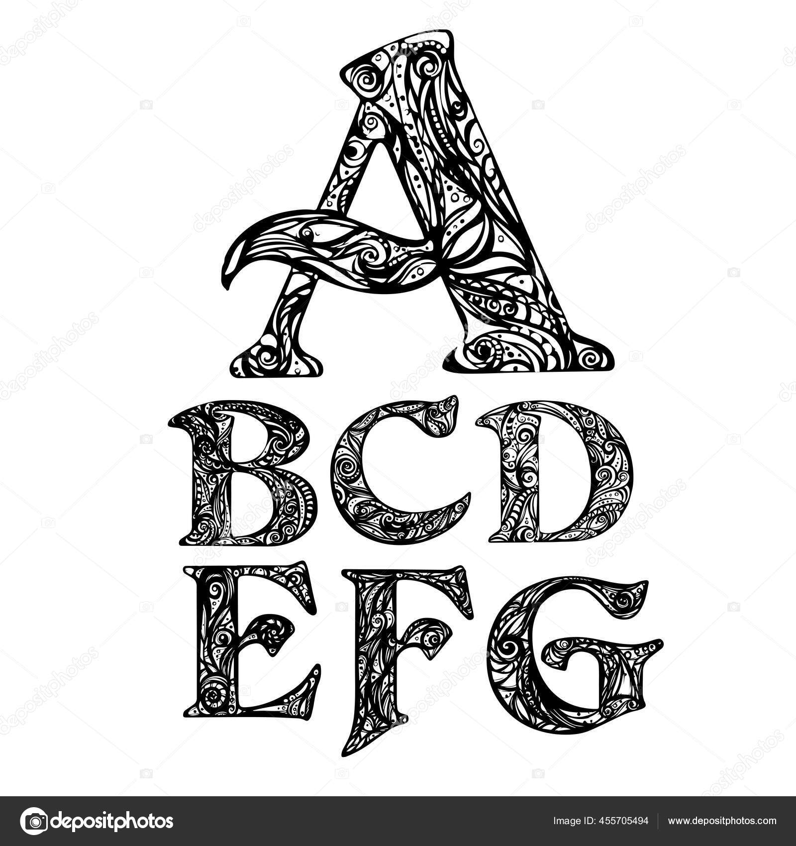 Handwritten black ink alphabet. Vector isolated on white background ...