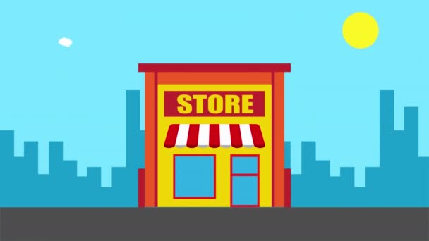 Shop flat buildings. Modern store facade cartoon boutique street ...