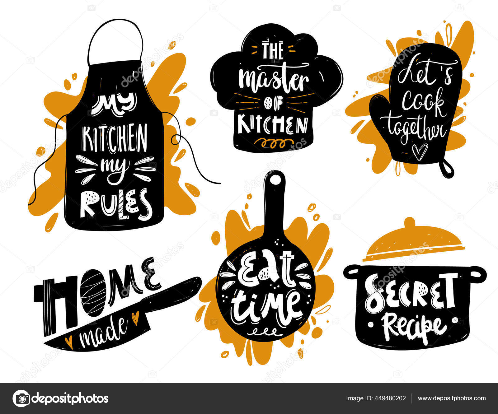 Escrito a mano vector cocinar letras conjunto sobre fondo blanco. Juego ...